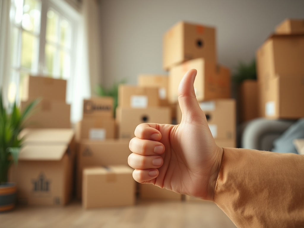 thumbs-up-emoji-with-boxes-in-the-background-for-moving-in | the Front ...